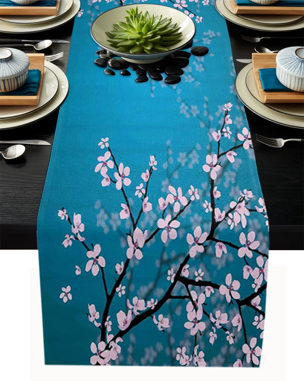 Spring Cherry Blossom Branch Pink Flower White Table Runner Home ...