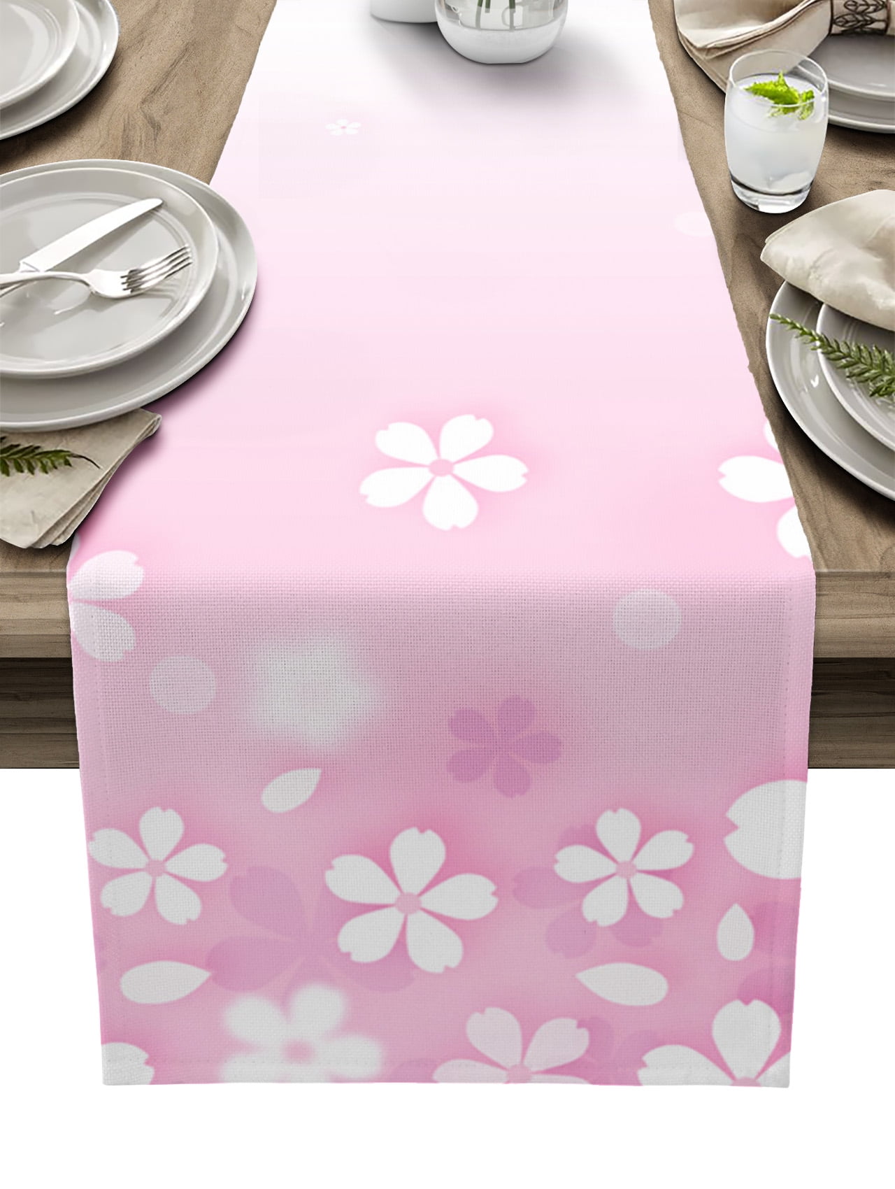Spring Cherry Blossom Branch Pink Flower White Table Runner Home ...