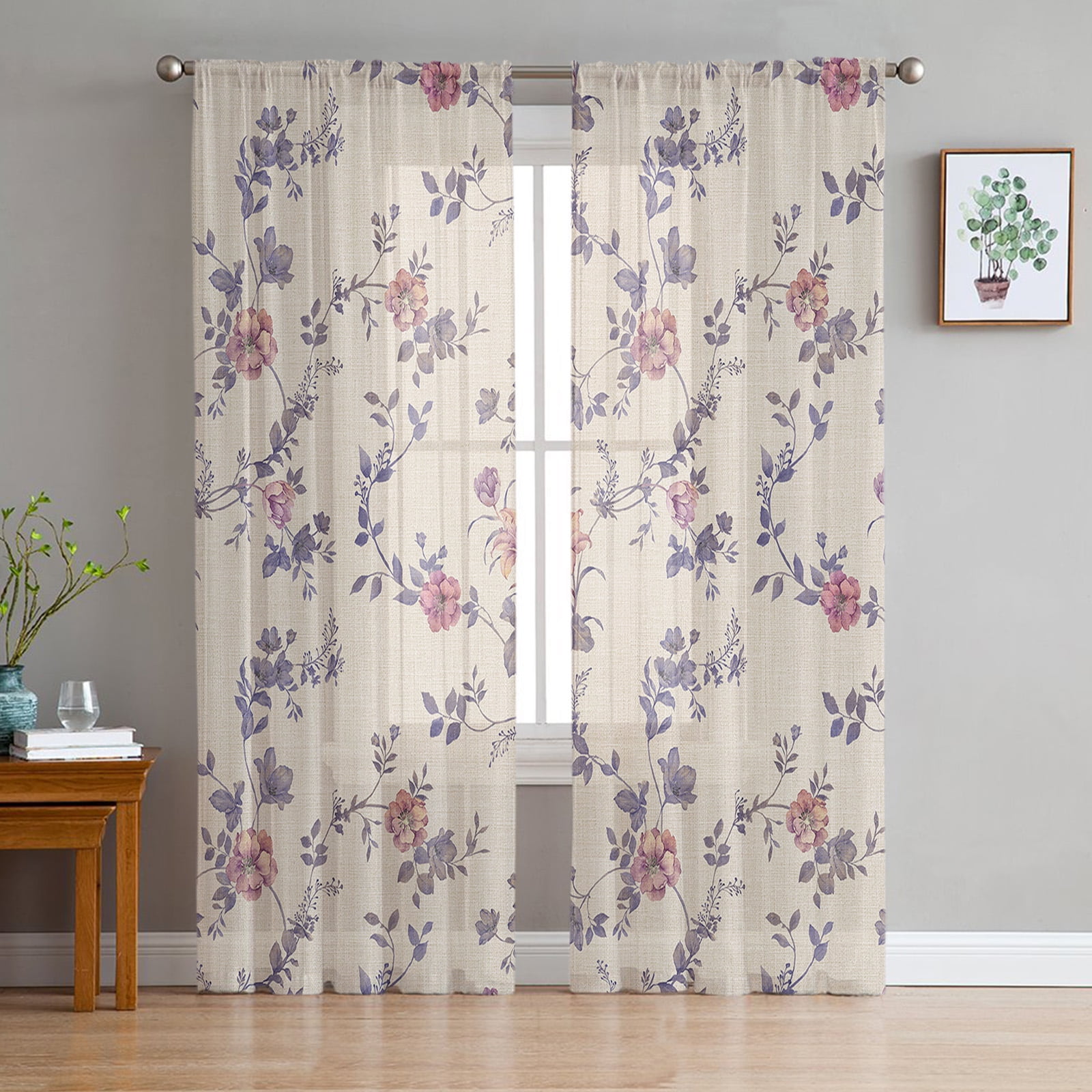 Spring Cherry Blossom Branches Sheer Curtains For Living Room Bedroom ...