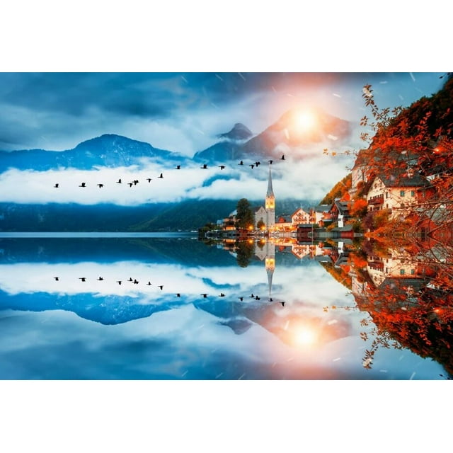 Spring Cherry Blossom Flowers River Boat Mountain Seaside Scenic ...