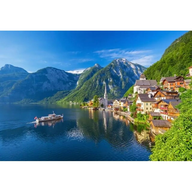 Spring Cherry Blossom Flowers River Boat Mountain Seaside Scenic ...