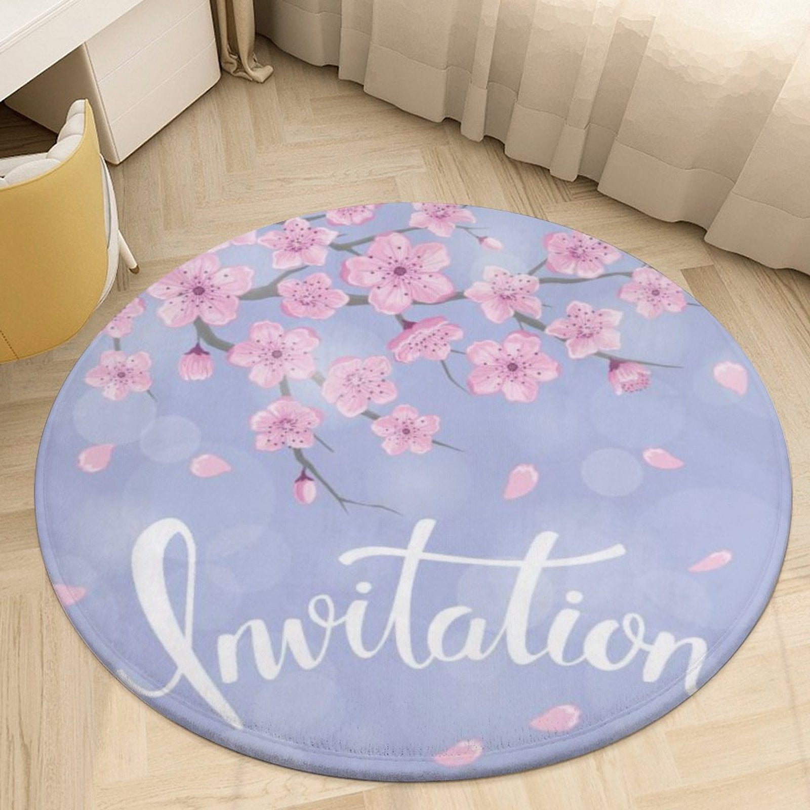 Spring Cherry Blossom Pattern Round Area Rugs for Bedroom Living Room ...