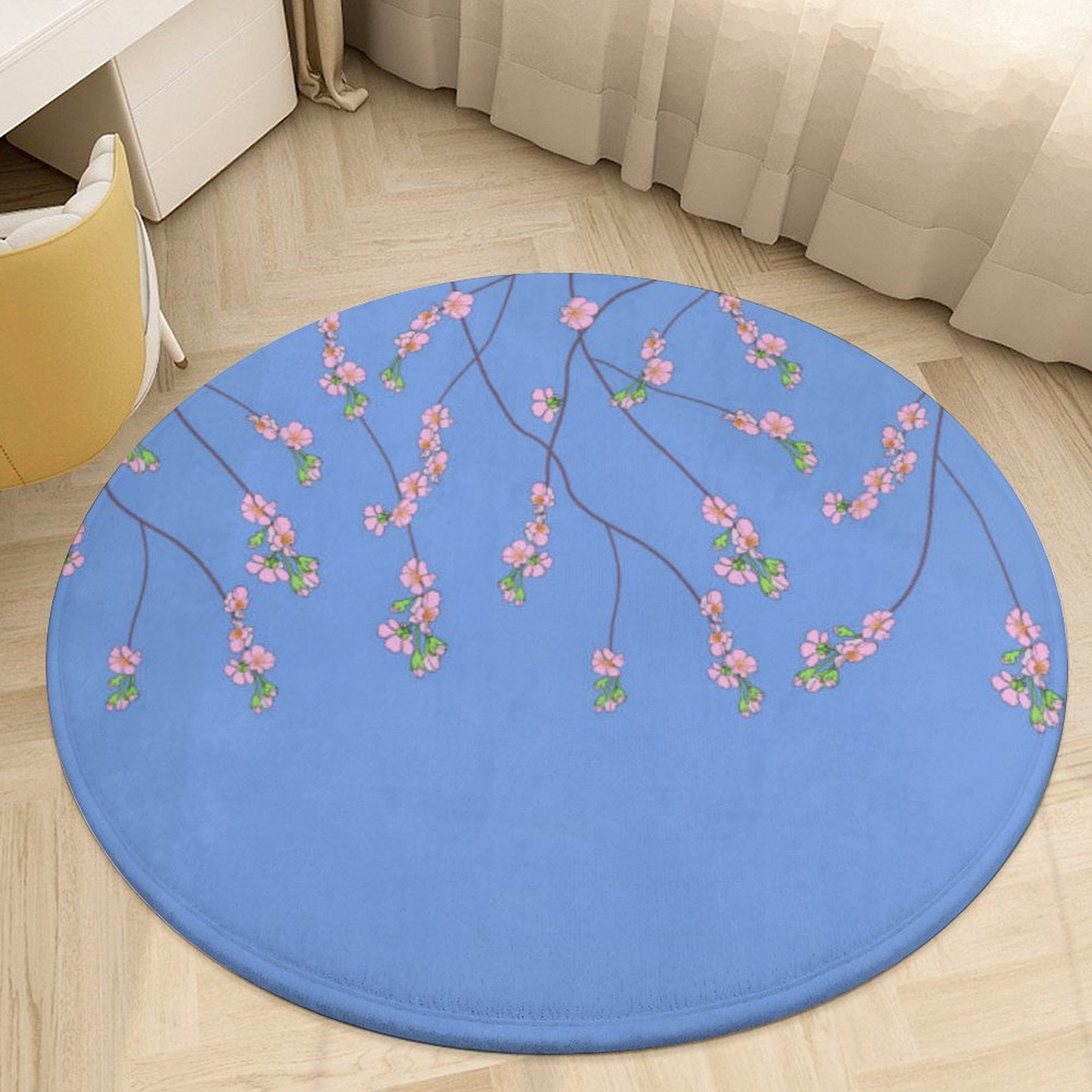 Spring Cherry Blossom Pattern Round Area Rugs for Bedroom Living Room ...