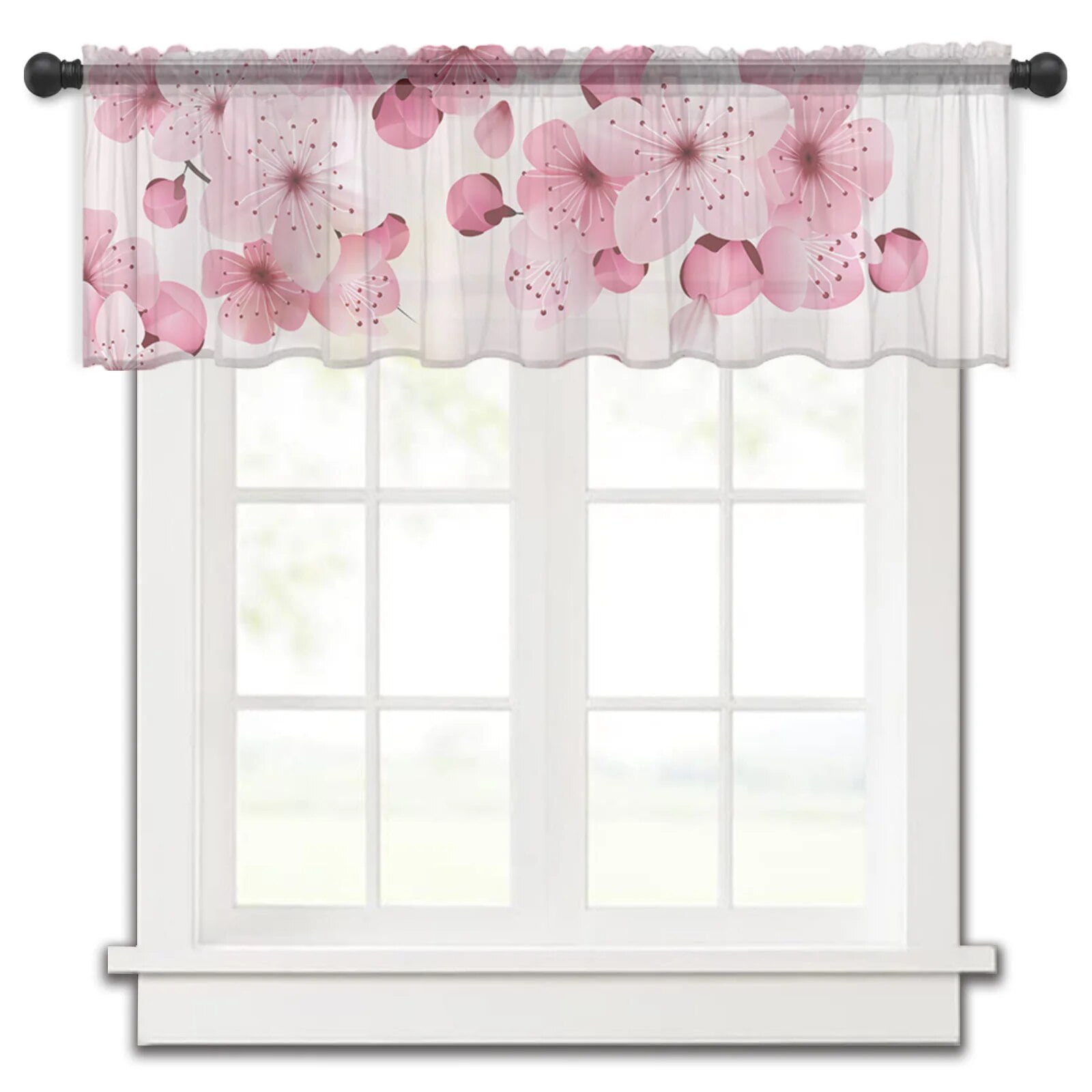 Spring Cherry Blossom Petal Pink Kitchen Small Curtain Tulle Sheer ...