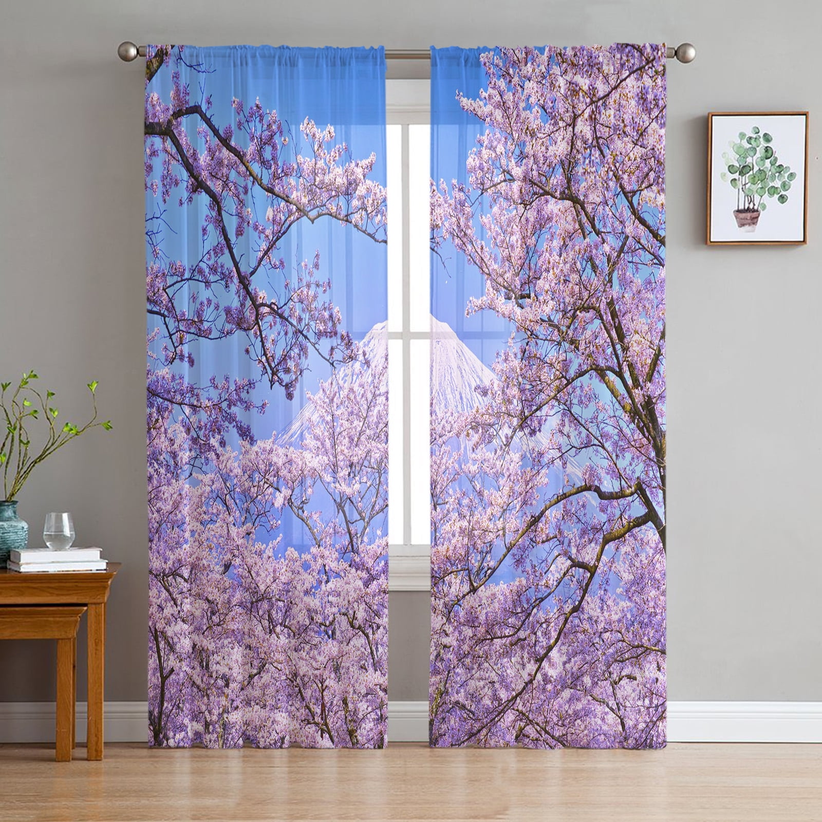 Spring Cherry Blossom Pink Peach Flower Sheer Voile Curtains for Bedroom Living Room Kitchen r ...