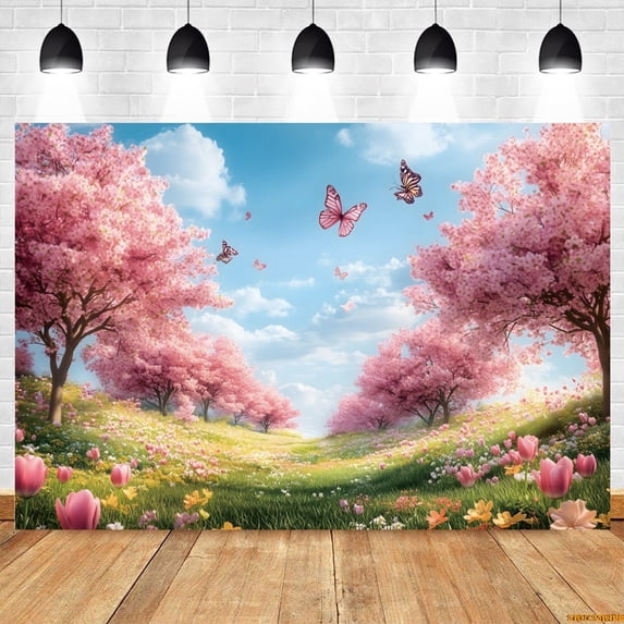 Spring Cherry Blossom Trees Backdrop Nature Scery Flowers Grass ...
