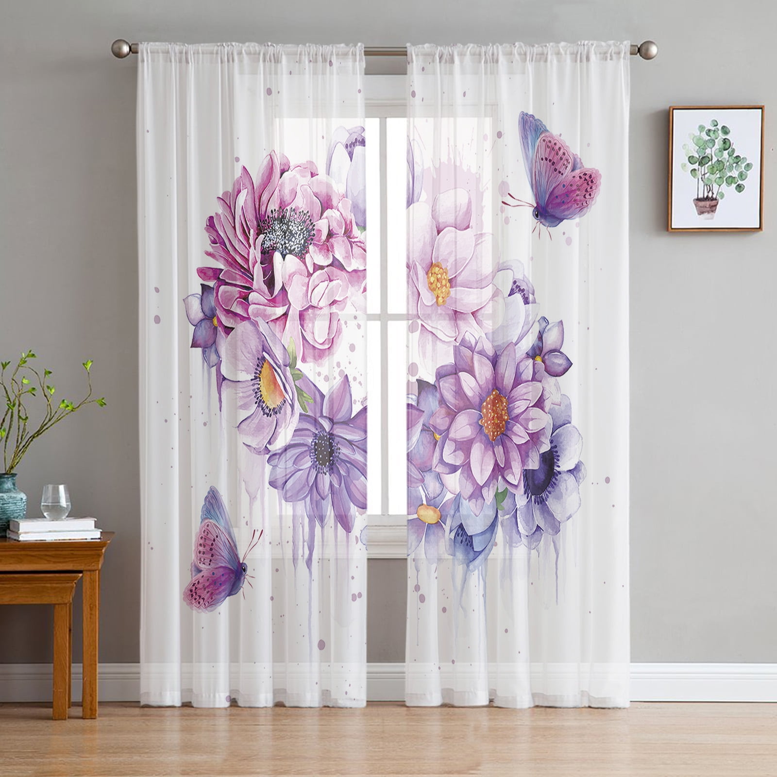 Spring Cherry Blossom Tulle Curtains for Living Room Bedroom ration ...