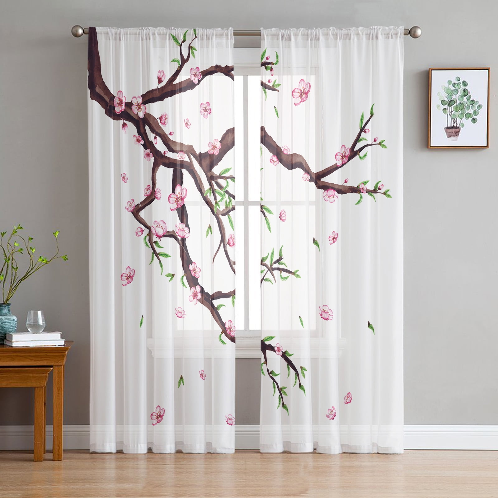 Spring Cherry Blossom Tulle Curtains for Living Room Bedroom ration ...