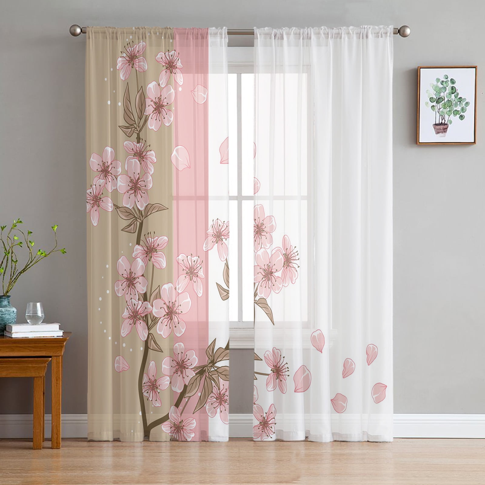 Spring Cherry Blossom Tulle Curtains for Living Room Bedroom ration ...