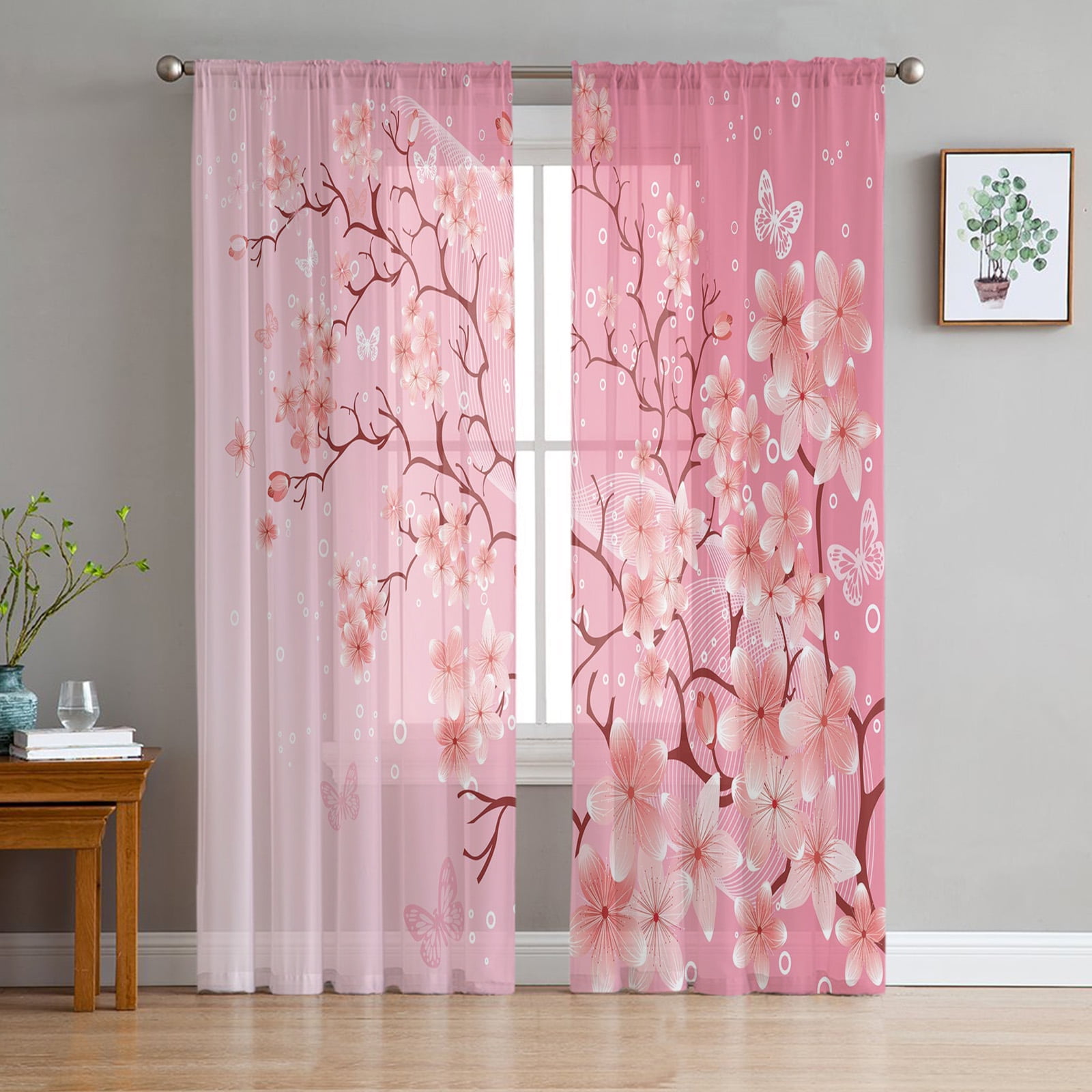 Spring Cherry Blossom Tulle Curtains for Living Room Bedroom ration ...