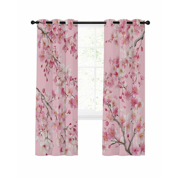 Spring Cherry Blossoms Blackout Curtains for Bedroom Living Room, Pink ...