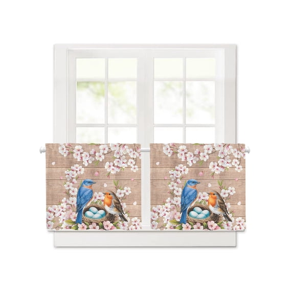 Spring Cherry Flower Bird Short Blackout Curtains 30 Inch Long,Rustic ...