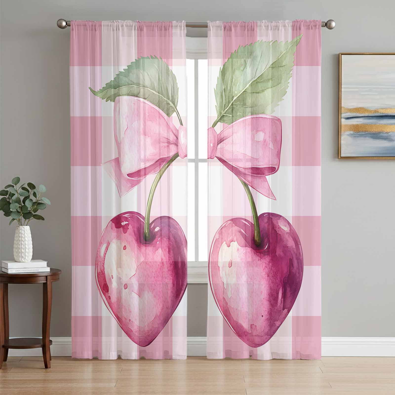 Spring Cherry Fruit Sheer Curtains 72 Inch Length 2 Panels Set ...