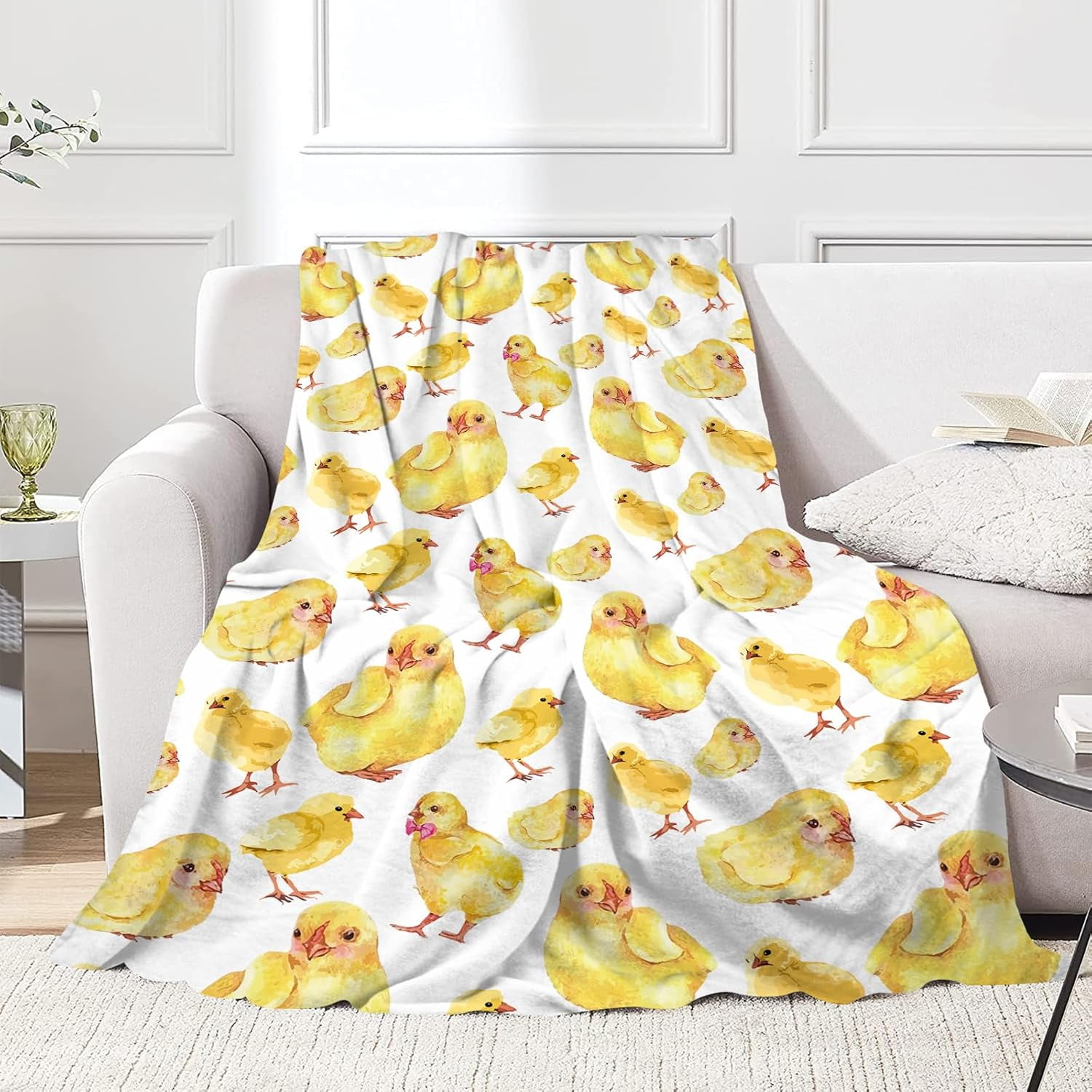 Spring Chicks Throw Blanket Cute Easter Farmhouse Yellow Chick Chicken ...