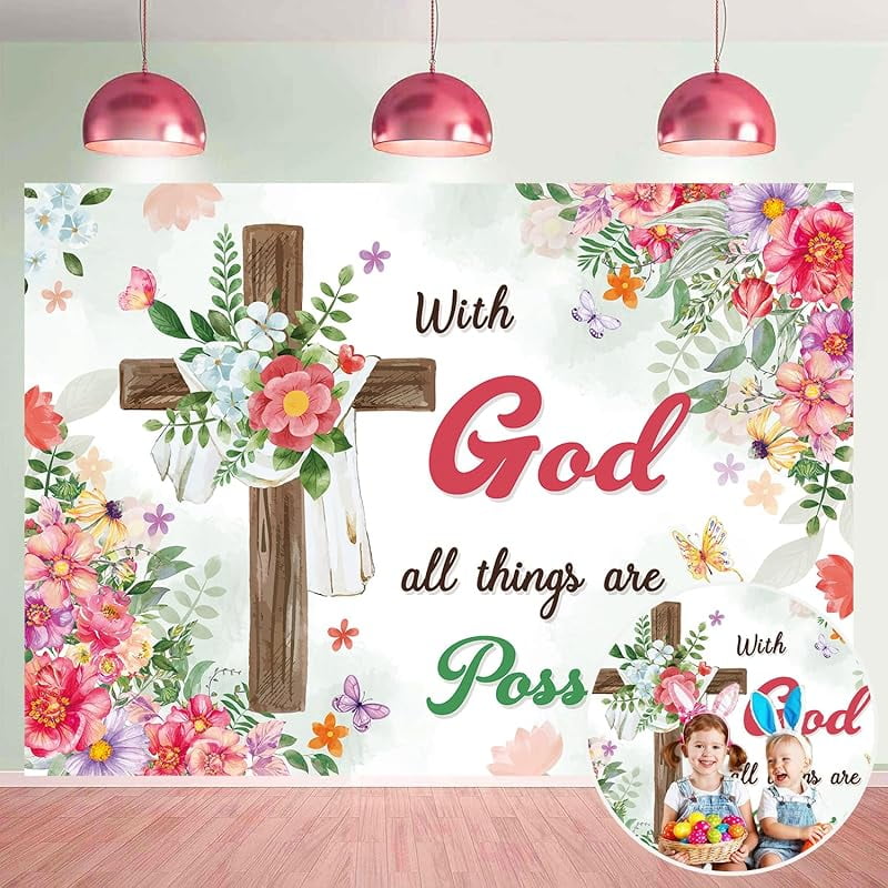 Spring Christian Backdrop with God All Things are Possible Banner Pink ...