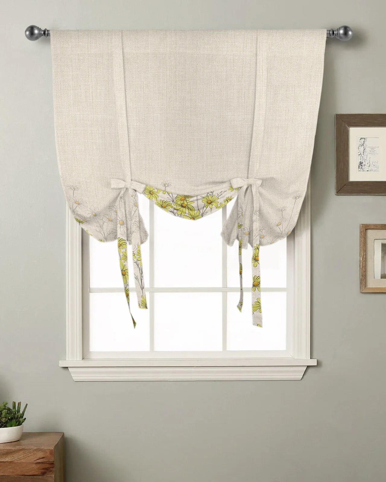 Spring Chrysanthemum Flower Kitchen Short Window Curtain Rod Pocket ...