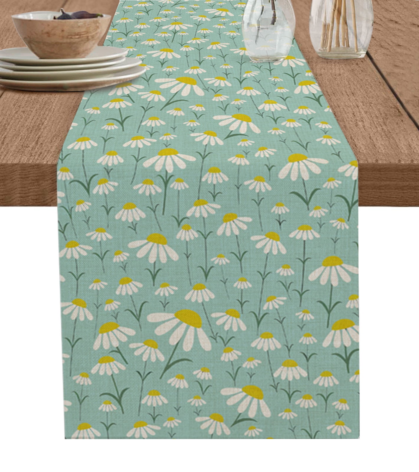 Spring Chrysanthemum Watercolor Flower Table Runner ration Home r ...