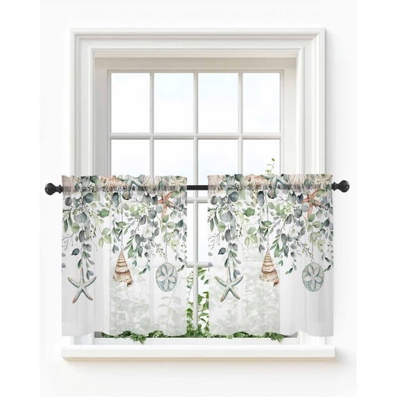 Spring Coastal Sheer Kitchen Tier Curtains 36 Inch Length, Botanical ...