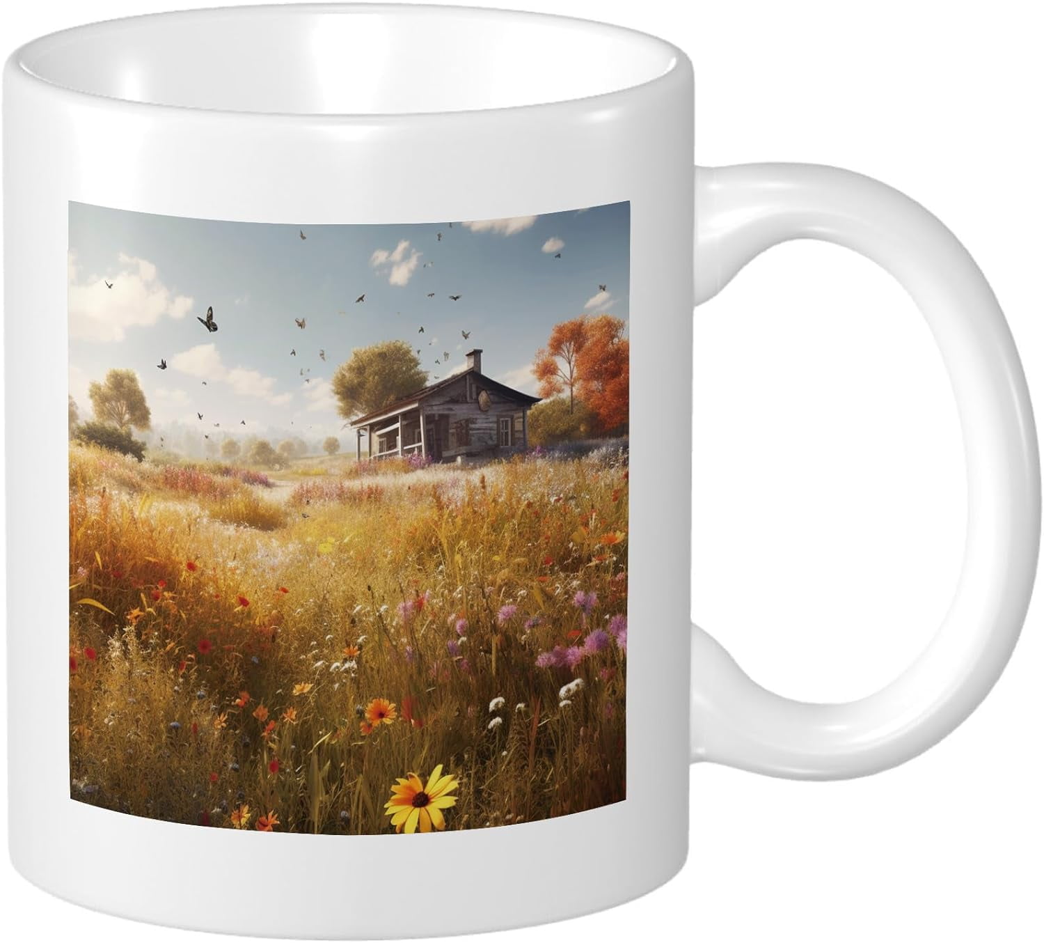 Spring Coffee Mug Gift Birthday Cottage Flowers Tree Grass Farmhouse ...