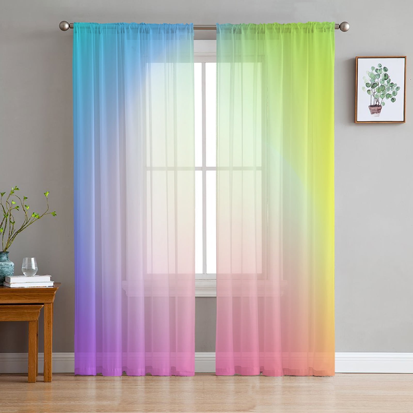 Spring Color Gradient Texture Tulle Voile Curtains For Bedroom Window ...