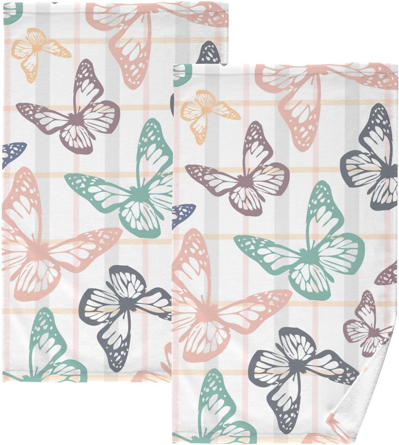 Spring Colored Butterflies Towels, 2 PCS, Super Soft Absorbent Hand ...