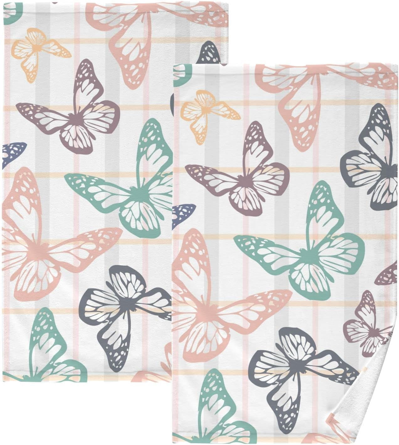 Spring Colored Butterflies Towels Set of 2, Super Soft Absorbent Hand ...