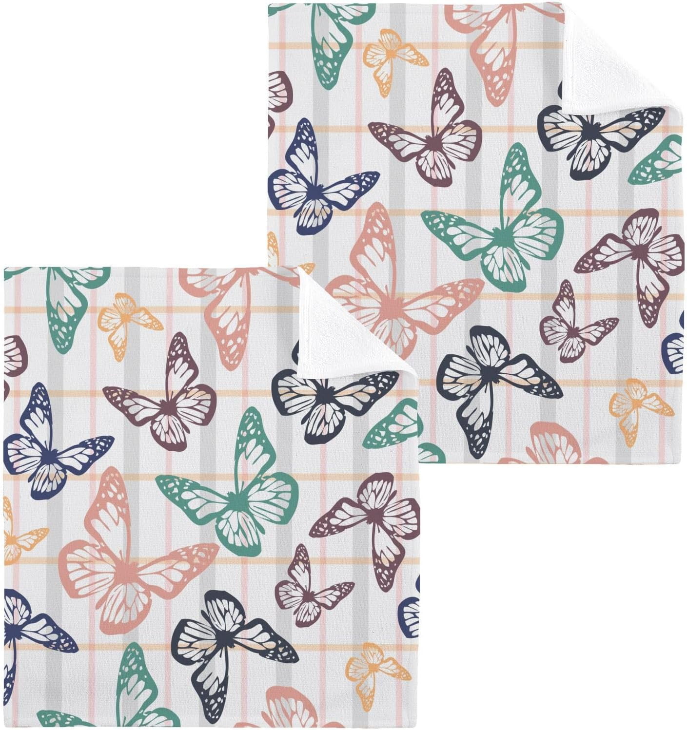 Spring Colored Butterflies Washcloth 12x12in Set, 2 Pack Absorbent ...