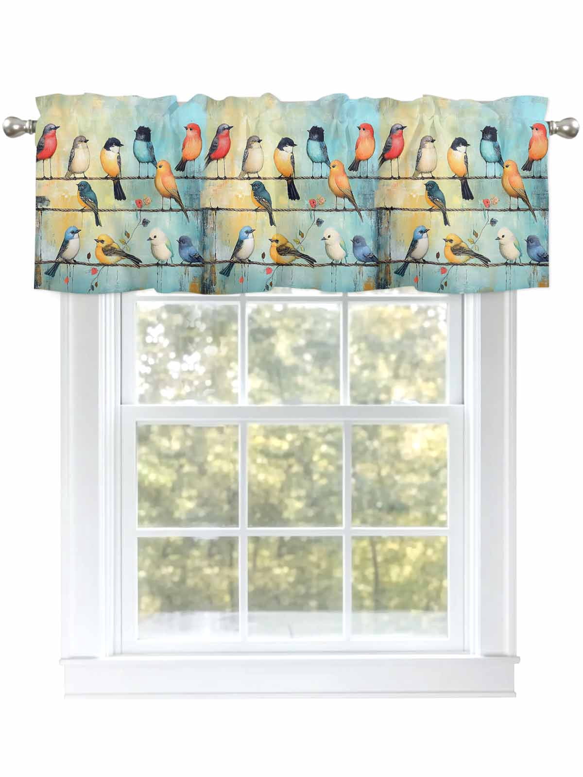 Spring Colorful Bird Valances for Windows, Rod Pocket Kitchen Valance ...