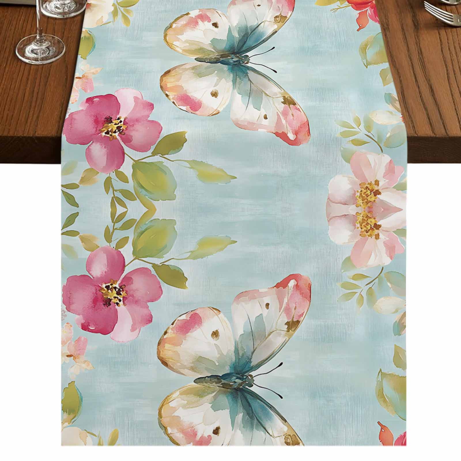 Spring Colorful Butterfly 90 Inch Table Runner, Farmhouse Botanical ...