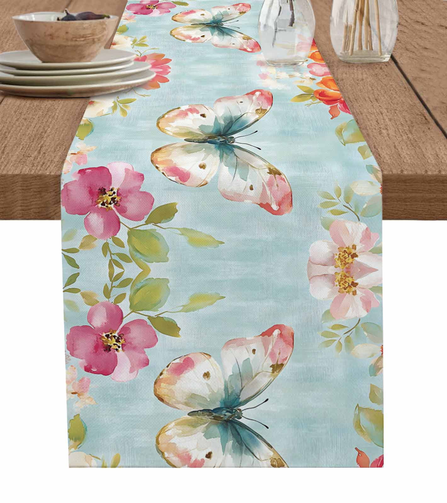 Spring Colorful Butterfly Burlap Cotton Table Runner 13x70 Inches Long ...