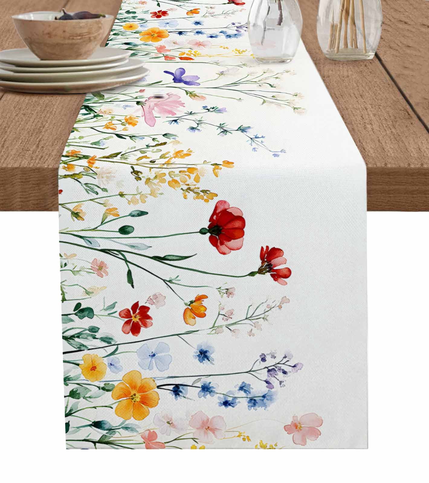 Spring Colorful Floral Table Runner 72 Inches, Farmhouse Watercolor ...