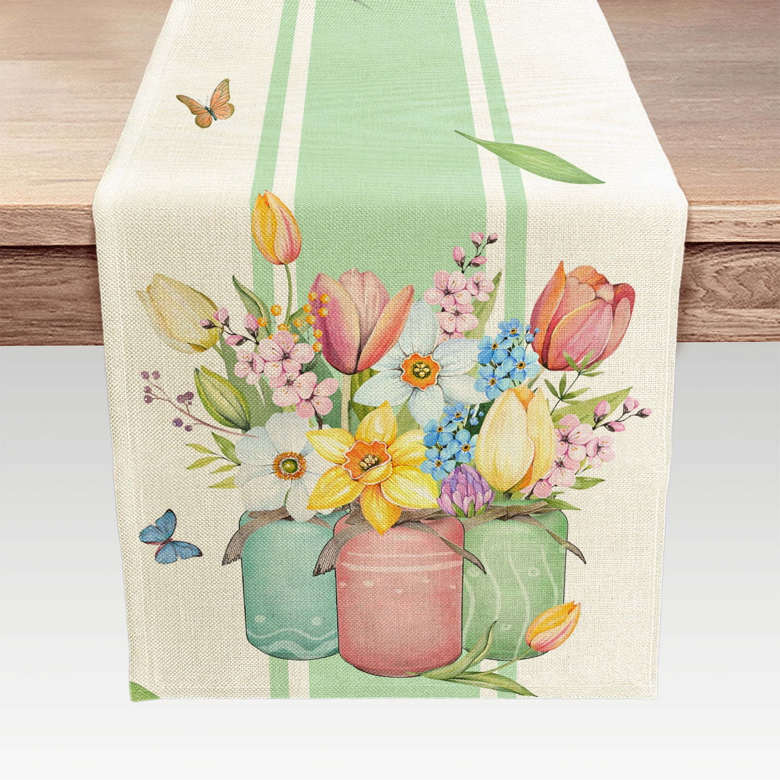 Spring Colorful Flower and Butterfly Table Runners, Wild Flower Vase ...