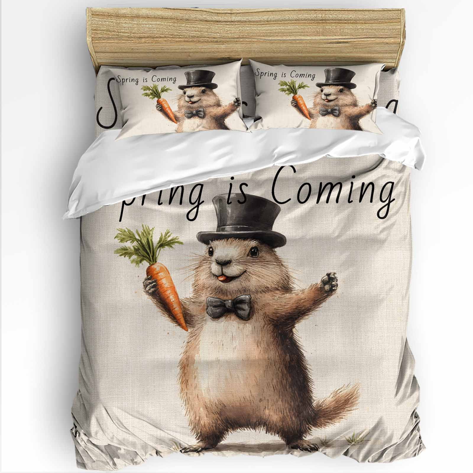 Spring Is Coming Queen Size Comforter Set, Groundhog Festival Groundhog ...
