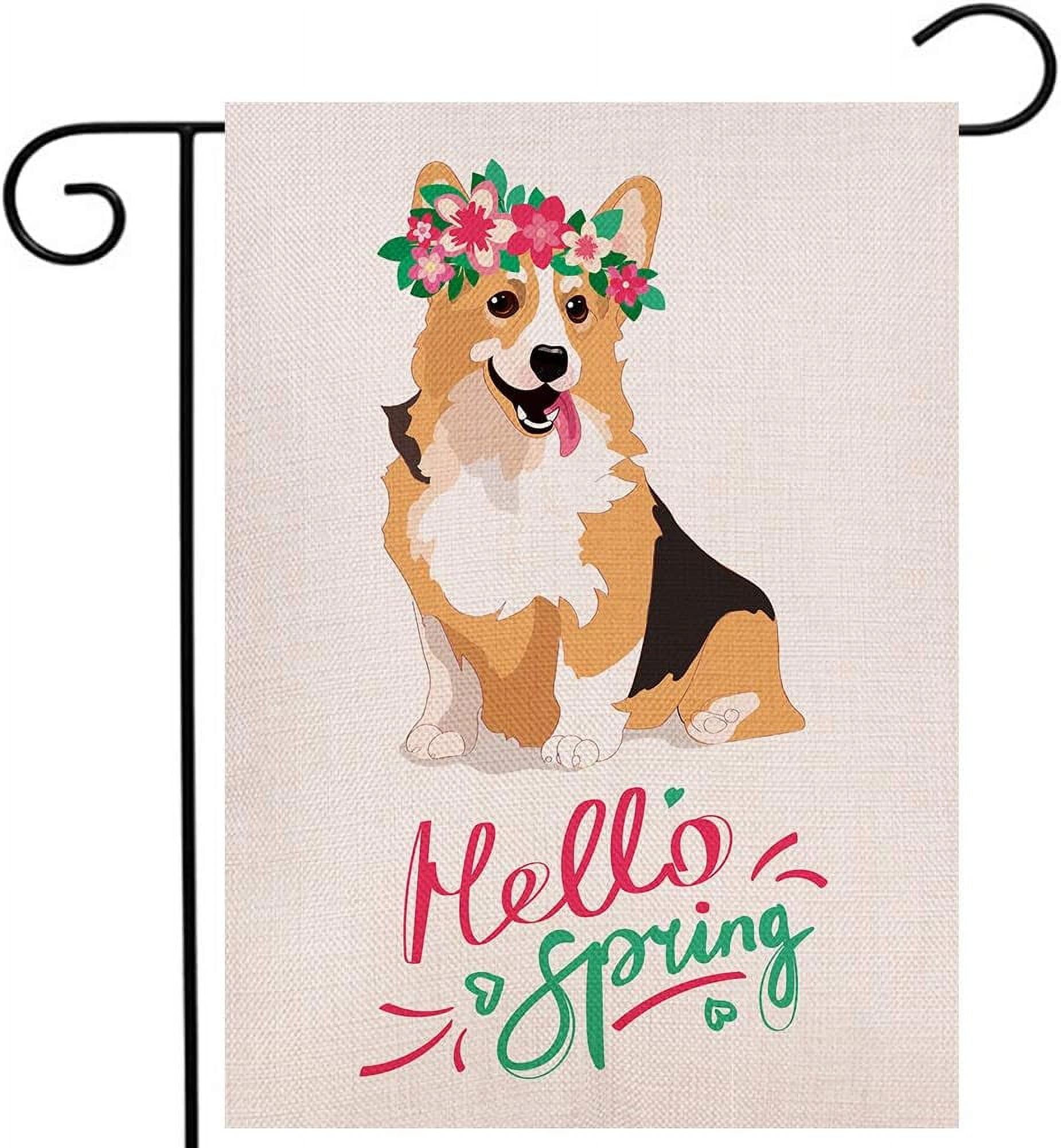 Spring Corgi with Flower Garden Flag Vertical Double Sided 12x18 inch ...