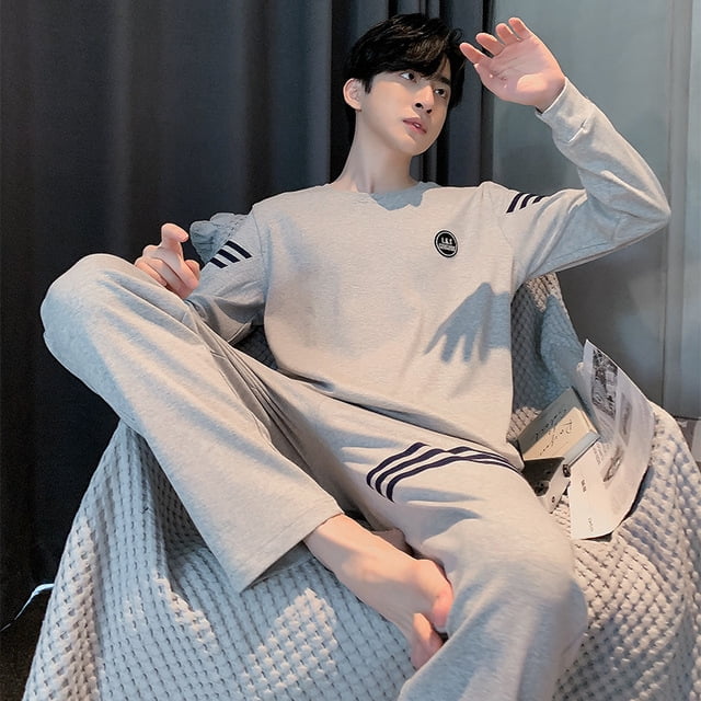 Spring Cotton Pajamas Men Lounge Sleepwear Blue Plaid Pijama Man‘s ...