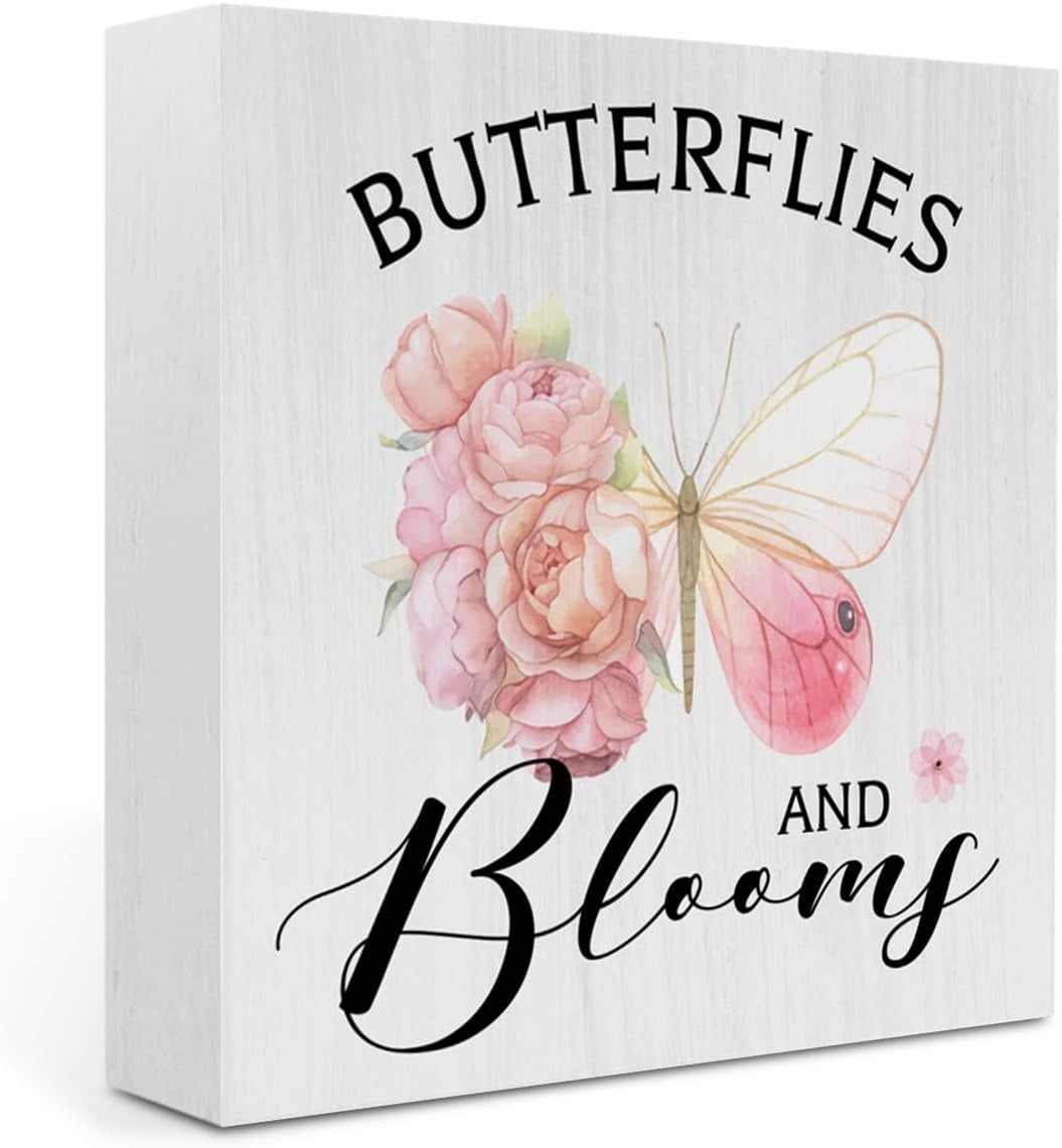 Spring Country Home Office Desk Decor Pink Butterfly Decor Wood Box ...