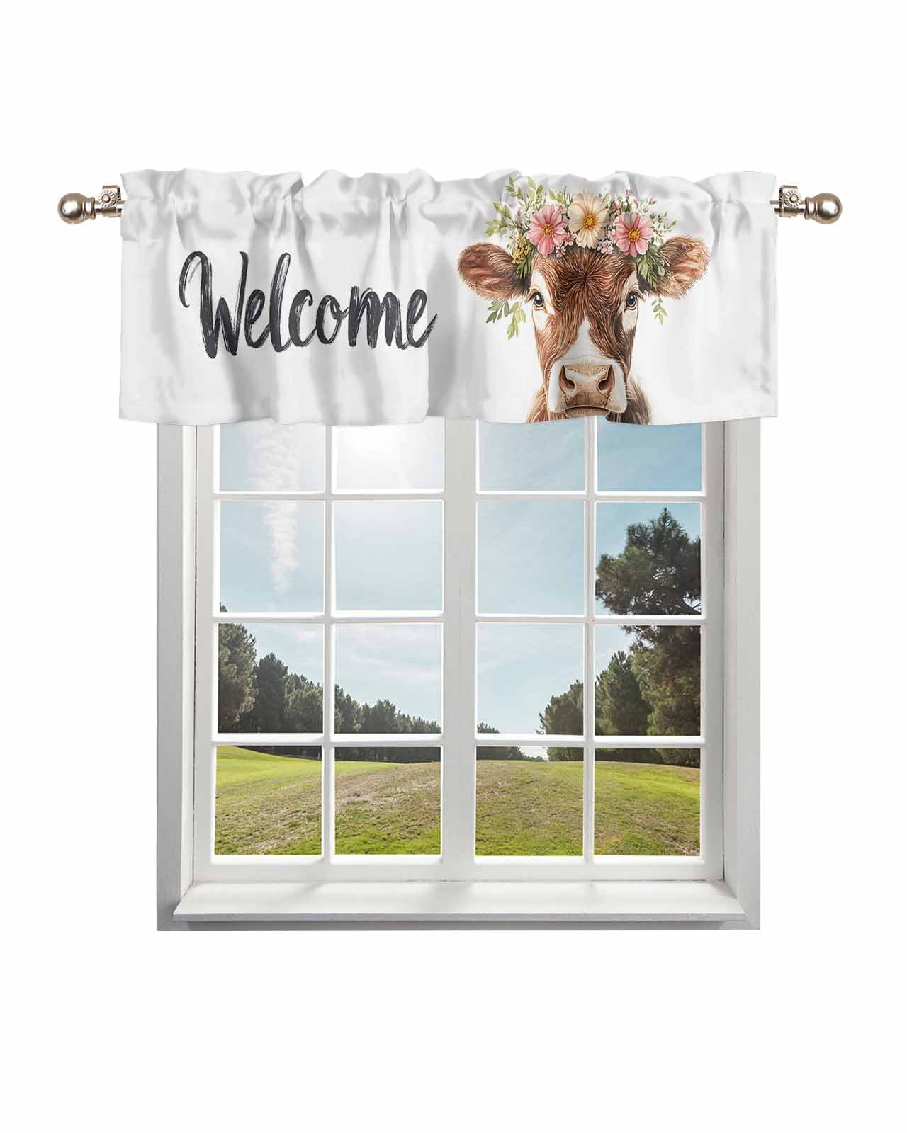 Spring Cow Curtain Valance for Windows/Living Room/Kitchen/Bathroom ...
