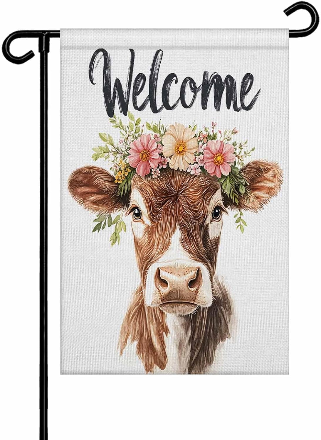 Spring Cow Garden Flag 12x 18 Double Side, Cute Wildflower Floral ...