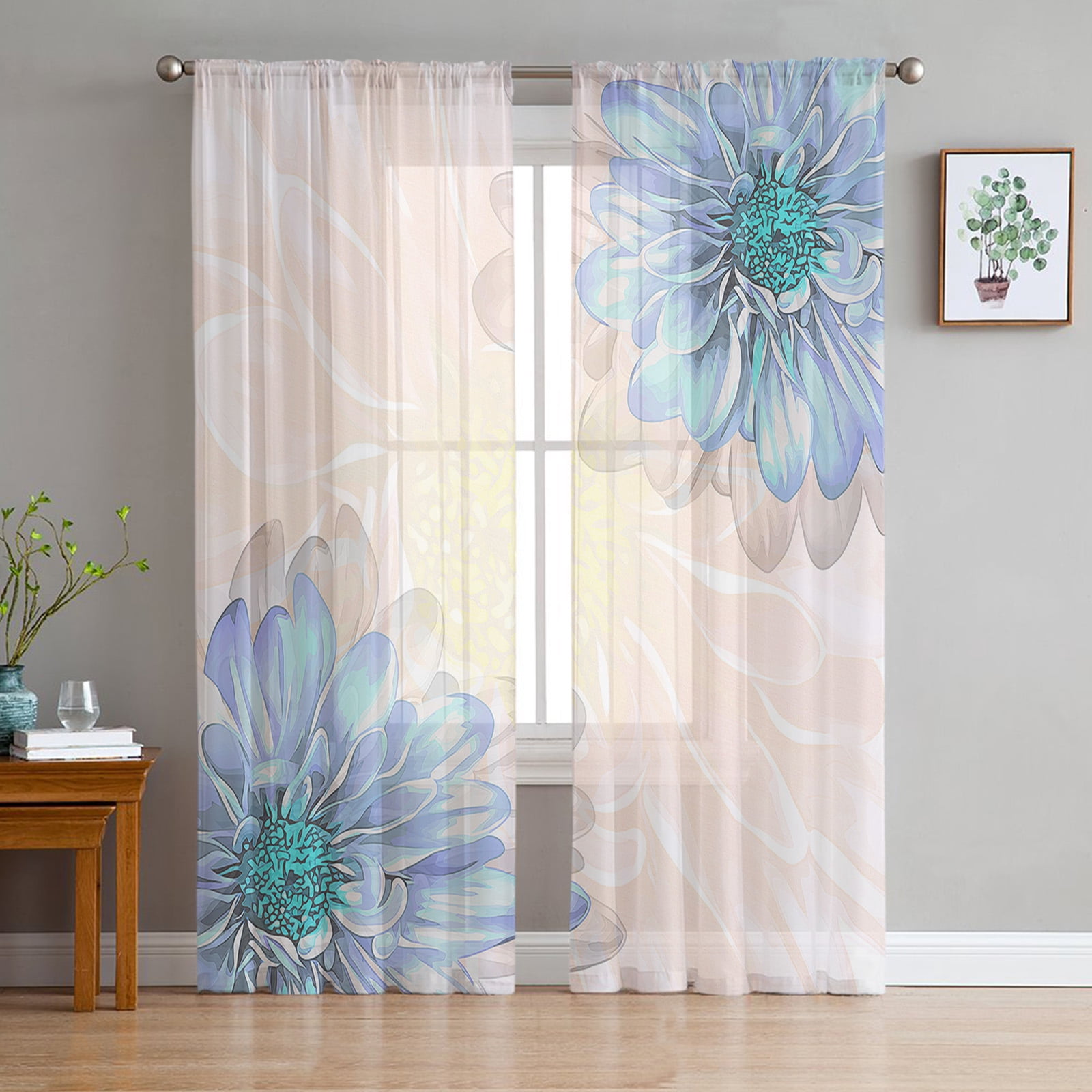 Spring Cream White Blue Flower Home Tulle Curtains for Bedroom Living ...