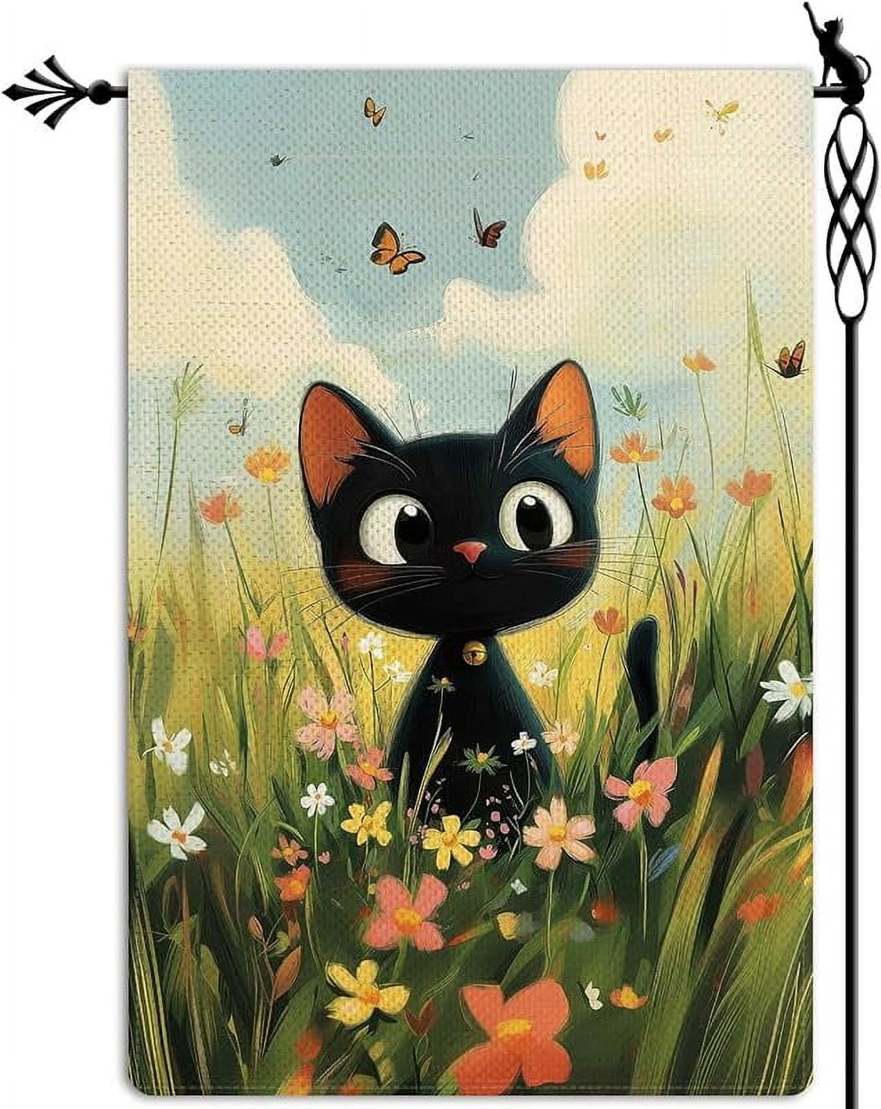 Spring Cute Black Cat Garden Flag Spring Summer Butterfly Floral ...