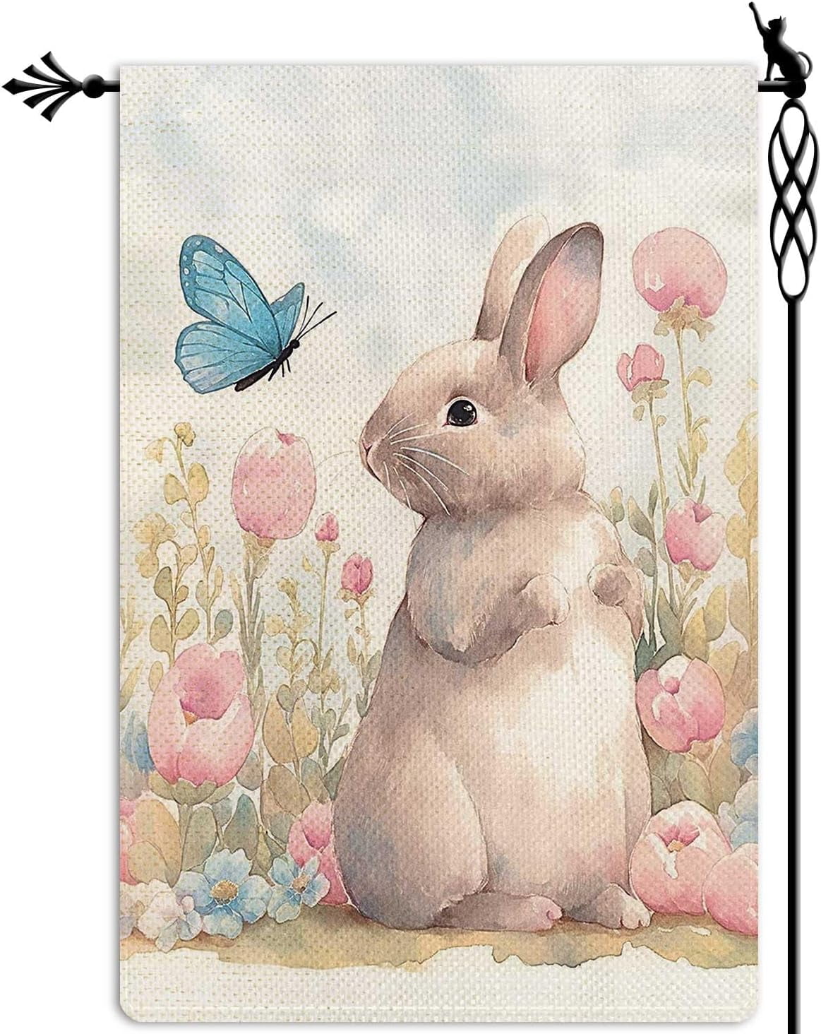 Spring Cute Bunny Garden Flag Butterfly Garden Flag Eater Rabbit ...