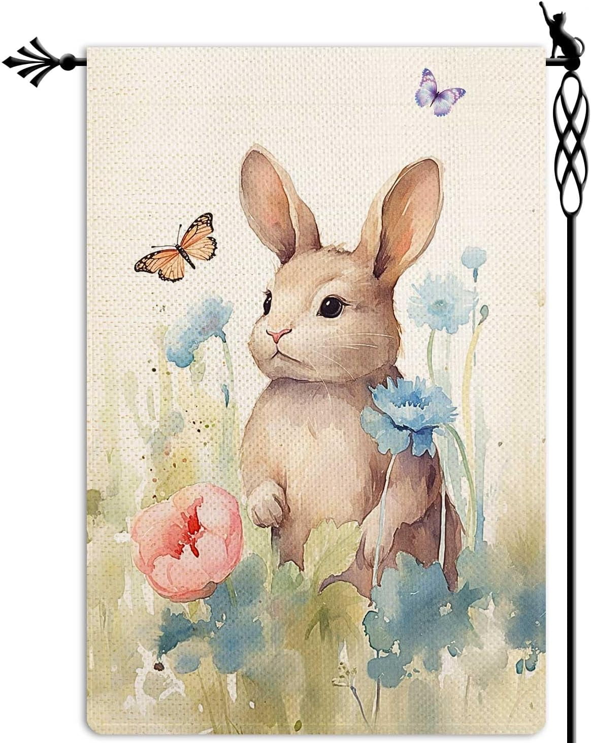 Spring Cute Bunny Garden Flag Eater Rabbit Garden Flag Spring Butterfly ...