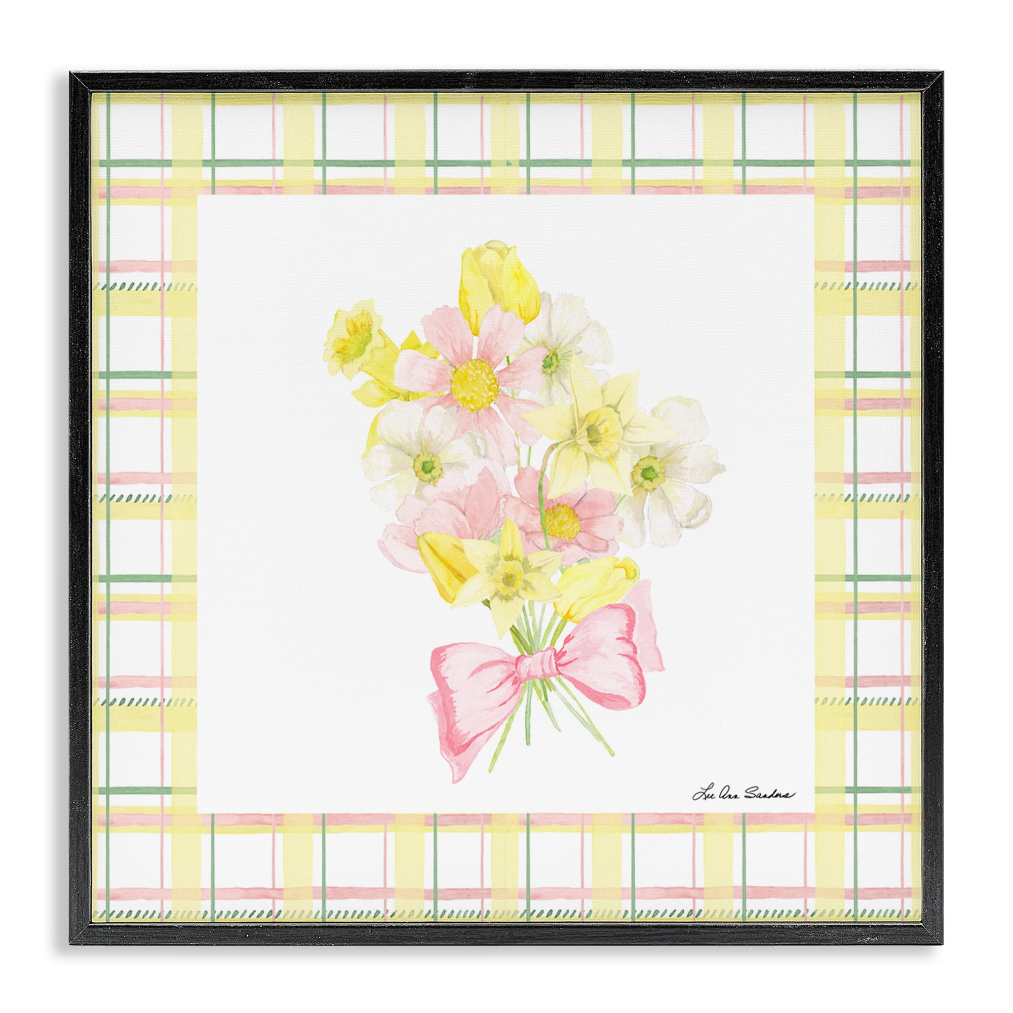 Spring Daffodils on Plaid Black Framed Giclee Art, design by Lee Ann ...
