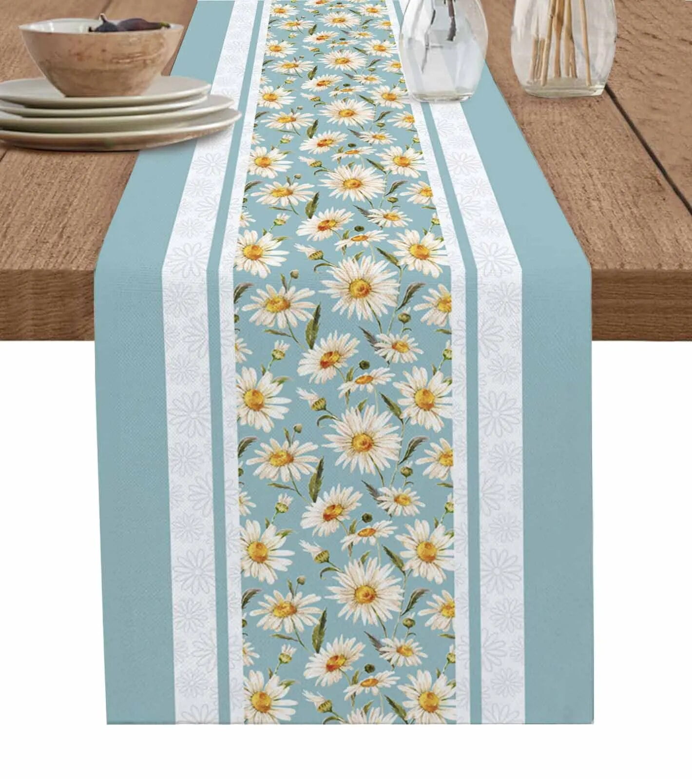 Spring Daisies Texture Blue Table Runner Luxury Wedding r Table Runner ...