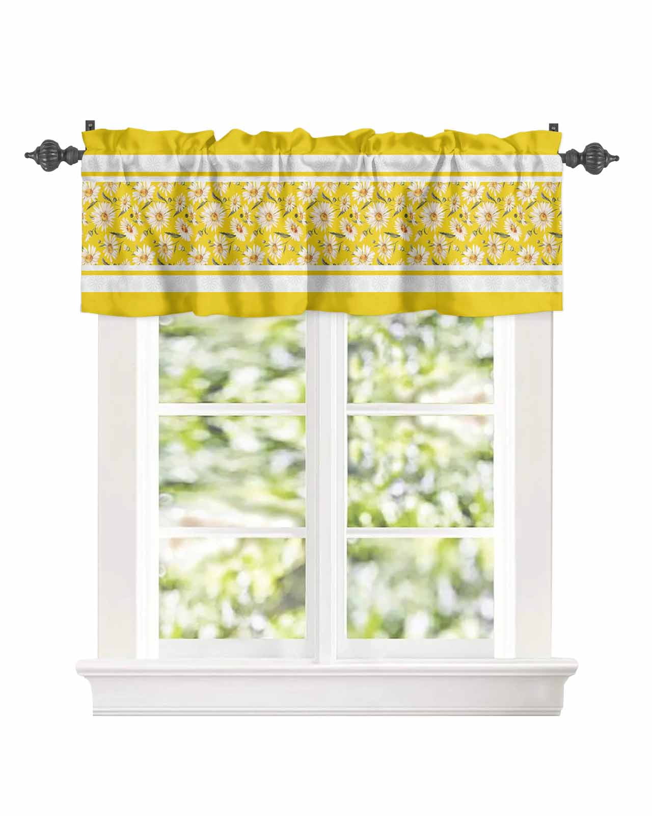 Spring Daisy Botanical Leaves Window Valances for Kitchen,Rod Pocket ...