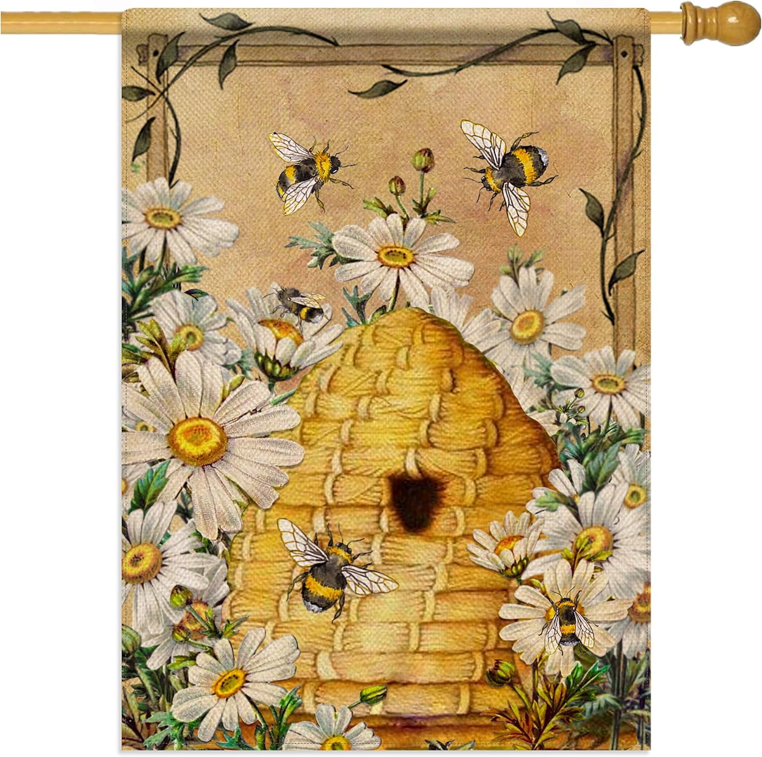 Spring Daisy Bumble Bee Large House Flag, Summer Decorative Garden Yard ...