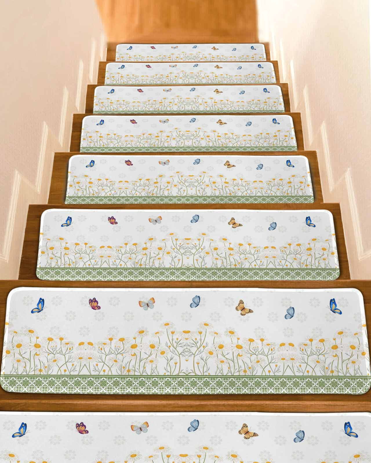 Spring Daisy Flower Stair Treads Non Slip for Steps Blue Butterflies ...