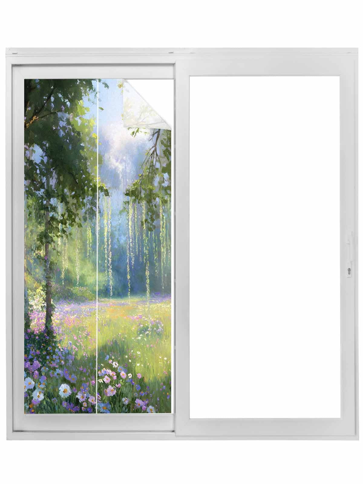 Spring Daisy Flowers Window Privacy Film, Green Tree Leaves Forest ...