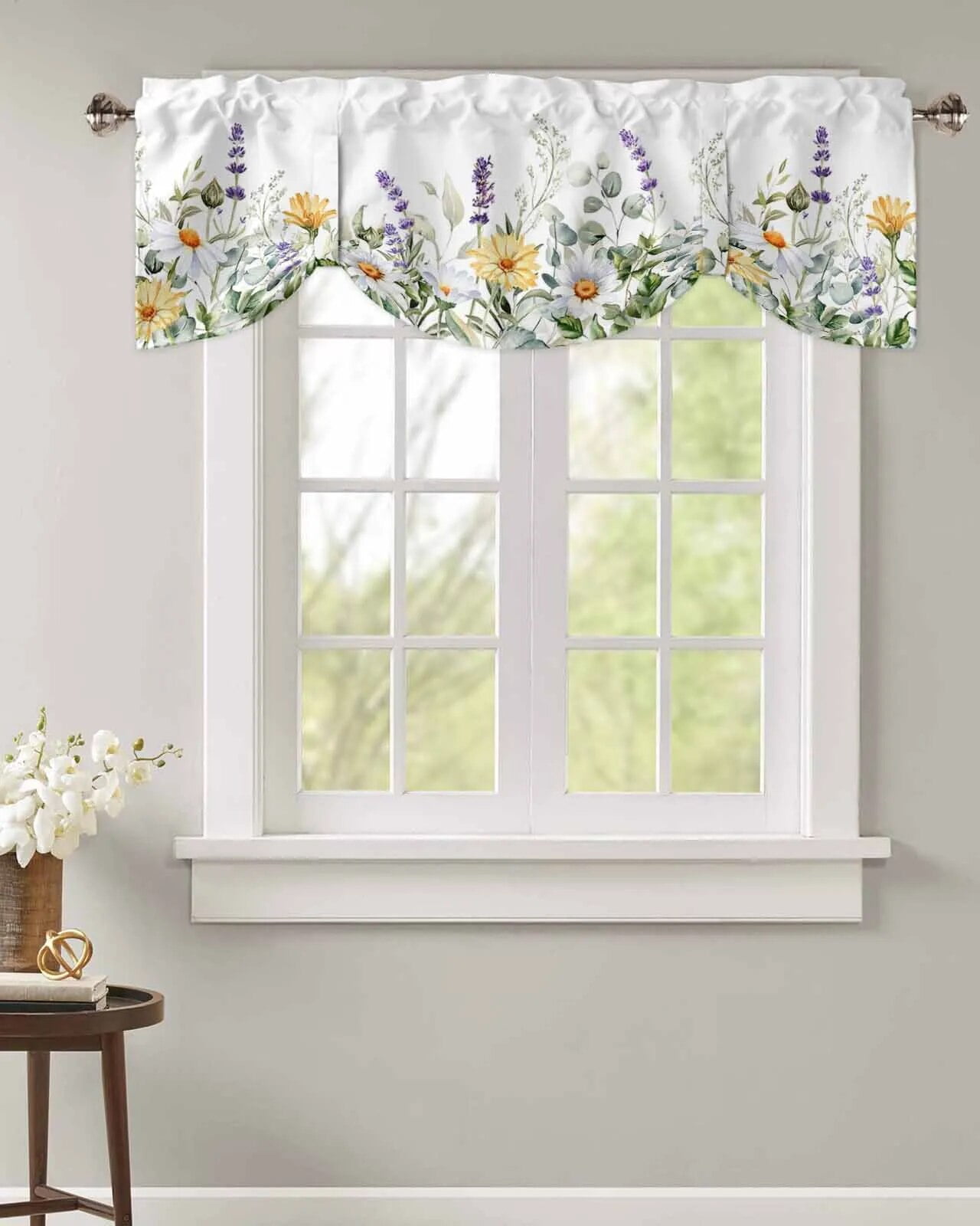 Spring Daisy Lavender Eucalyptus Kitchen Curtains Balcony Adjustable ...