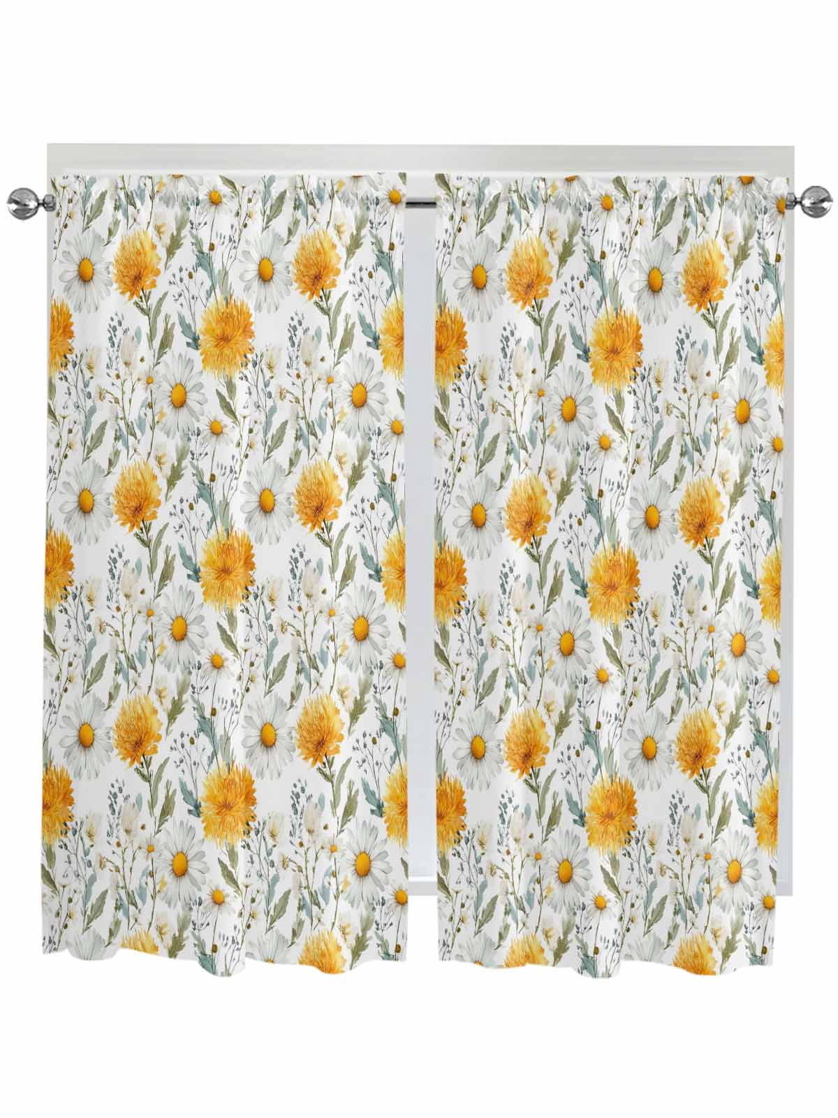Spring Daisy Living Room Curtains 2 Panel, Country Watercolor Yellow ...